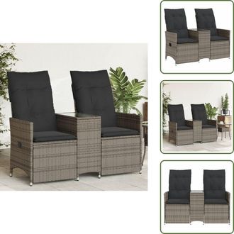 vidaXL The Living Store Gartensofa 2-Sitzer Verstellbar mit Tisch Grau Poly Rattan - Gartenbank