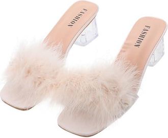 Hemoton Fluffy Heels Sandales Talons Blocs Femme &Eacute;t&eacute; Confortables L&eacute;geres Antid&eacute;rapantes Mode Casual