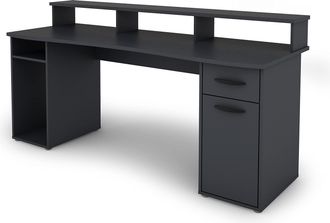 Byliving Fantastic Gaming-Schreibtisch mit robuster Melamin Oberfläche in anthrazit, mit Aufsatz für viel Stauraum, Holzwerkstoff Spanplatte, grau, B 180, H 93