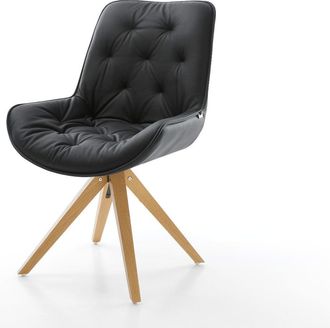 DELIFE Esszimmerstuhl Taimi-Flex Echt-Leder Schwarz Holzgestell kantig Natur, Esszimmerst&uuml;hle