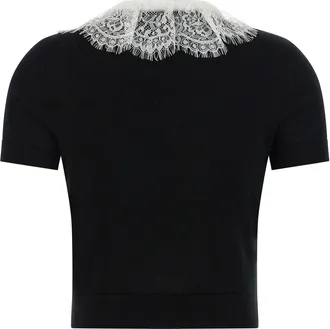 Self Portrait Lace Collar Wool Knit Blouse - Black