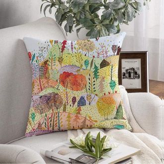 Stooker Pillow Case Pattern Watercolor Autumn Forest Paint Story Fantasy Trees Nature Color Miscellaneous Walk Tale Decorative Pillow Cover Throw Pillows Cove