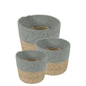 Villa D'Este Home Tivoli Set mit 3 K&ouml;rben aus Weide mit Stoff