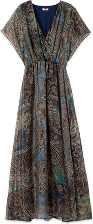 Oltre Flare-Kleid aus Seidenmischung-Chiffon mit Muster - - Dresses - Damen - Blau - XL