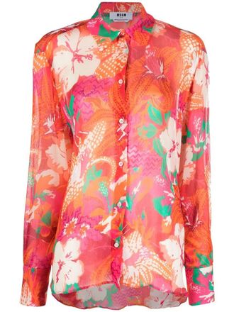 Msgm chemise en cr&ecirc;pe de chine &agrave; fleurs - Orange