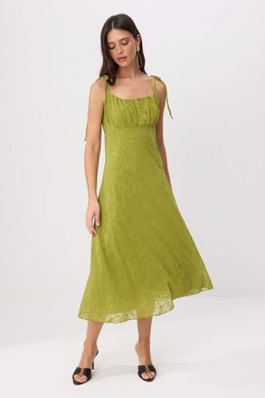 Trendyol Damen &auml;rmelloses Midikleid mit Blumenmuster, A-Linie - Gr&uuml;n