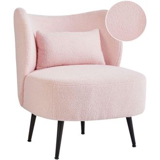 Beliani Polstersessel Pastellrosa Boucle Polsterung Weich Nubby Schwarze Beine Geschwungene R&uuml;ckenlehne Retro Glam Design Stil