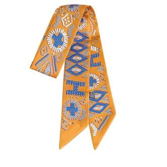 Generico &Eacute;charpe en soie fran&ccedil;aise 5x90 cm, motif puzzle de perles pour sacs, cheveux et mode, marron, taille unique