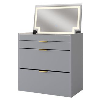 Vicco Schminkkommode Wanja, Grau, 80 cm mit Bank und LED Spiegel, Vicco