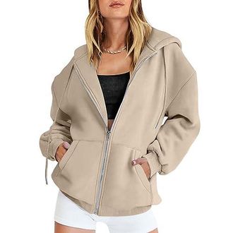Generic Sweat &agrave; capuche pour femme - En coton - Fermeture &eacute;clair - Avec cordon de serrage - Doux - Manches longues - Fermeture &eacute;clair, kaki, 3XL