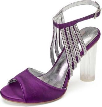 Generic Chaussures De Mariage Sandales &Agrave; Talons &Eacute;pais en Satin &Agrave; Bout Ouvert Femme Mari&eacute;e Bureau Travail Soir Hauts Sandale10.5Cm,Violet,41 EU