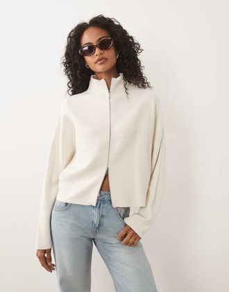 Gina Tricot Gina Tricot - Veste zipp&eacute;e en maille - Cr&egrave;me fonc&eacute;-Blanc