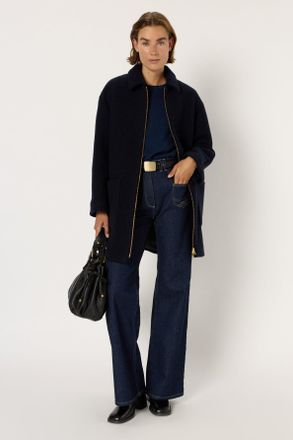 Gerard Darel Manteau droit en laine bouclette - MARR - Marine