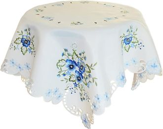 Matches 21 Tischdecke Elke 110 x 110 cm edle Stickerei mit blauen Stiefmütterchen & Cutwork aus Polyester