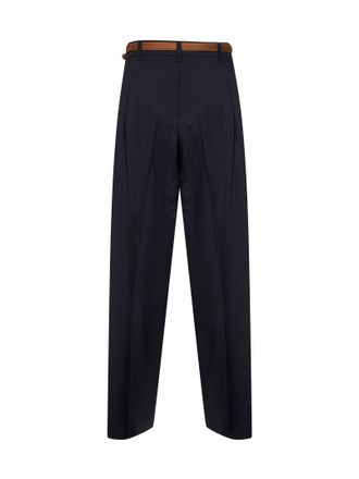 Max Mara Womens Blue Stretch Wool Canvas Fluid Trousers Virgin