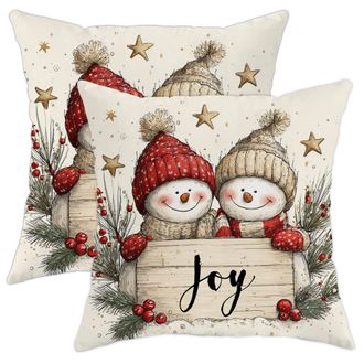 Generic Schneemann-Kissenbezüge, Weihnachtsmotiv, Sterne, Beere, Weihnachtsmotiv, mit verstecktem Reißverschluss, für Zuhause, Schlafzimmer, Wohnzimmer, Sofa,