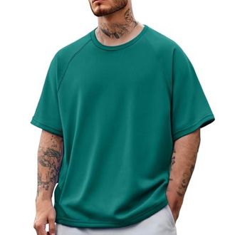 Generico T-shirt &agrave; manches longues pour homme en coton uni avec manches longues, chemise d&eacute;contract&eacute;e vintage poids lourd, Vert fonc&eacute;, XXXL