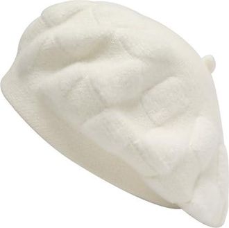 ZLYC Béret Français Réversible en Cachemire de Couleur Unie pour Femmes et Filles(Blanc à Carreaux),Taille Unique