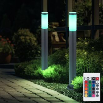 ETC Shop 2er Set Au&szlig;en Steh Leuchte anthrazit Fernbedienung Garten Au&szlig;en lampe dimmbar im Set inkl. rgb led Leuchtmittel