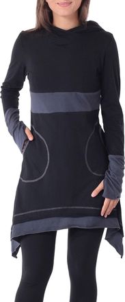 Purewonder Damen Kleid aus Baumwolle mit Zipfelkapuze dr37 Schwarz XXL