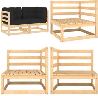 vidaXL Garten-Ecksofas 2 Stk. mit Kissen Massivholz Kiefer - Gartensofa - Eckcouch - Outdoor M&ouml;bel - Kiefernholz - Gartenm&ouml;belset - Home & Living