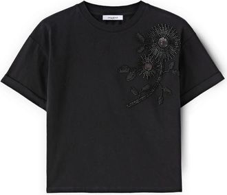 Motivi Femme, Tops, Noir, Taille: 42 FR T-shirt en jersey avec appliqu&eacute;s floraux