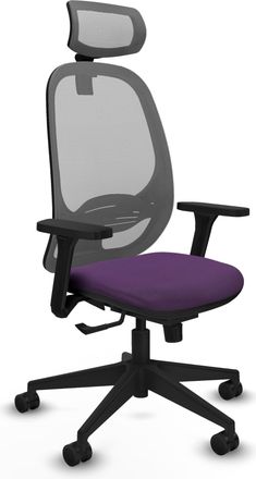 Piqueras y Crespo Stuhl geeignet f&uuml;r Arbeiten mit 3D-Armen, h&ouml;henverstellbare Lendenwirbelst&uuml;tze und h&ouml;henverstellbares Kopfteil und Neigung, Grau/Violett