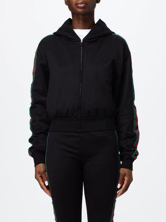 Gucci Sweat &agrave; capuche zipp&eacute; en coton m&eacute;lang&eacute; avec bande Web