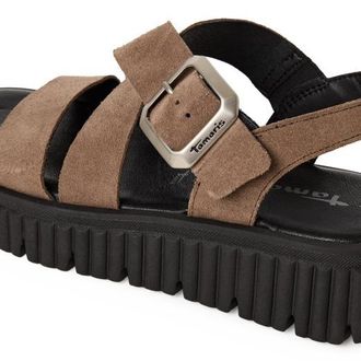 Tamaris Sandalette TAMARIS, Damen, Gr. 39, taupe, Veloursleder, aufgeraut, unifarben, Schuhe Sandalette, Plateau, Riemchensandale, Sommerschuh mit Touch It-Au