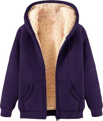 Generic Sweatshirts &agrave; capuche zipp&eacute;s pour femmes - Vestes doubl&eacute;es en polaire Sherpa chaudes pour lhiver - Manches longues - Couleur unie - Sweatshirts &agrave; capu