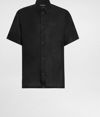 Dolce & Gabbana Linen Canvas Shirt With Dg Embroidery - Mann Hemden Schwarz Leinen 39