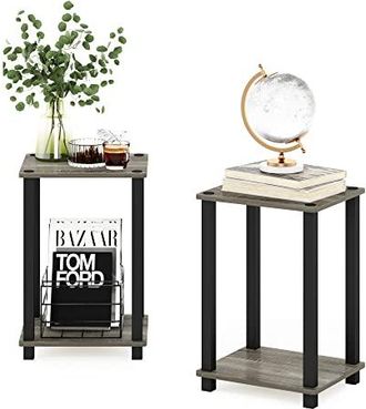 Furinno Simplistic Klein Beistelltisch, Französische Eiche/Schwarz, 2er-Set