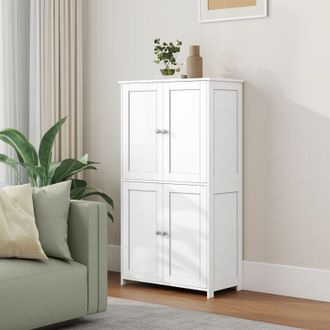Vasagle Armoire Haute de Rangement, Meuble de Cuisine avec 4 Portes, 2 &Eacute;tag&egrave;res R&eacute;glables, Style Shaker, Blanc