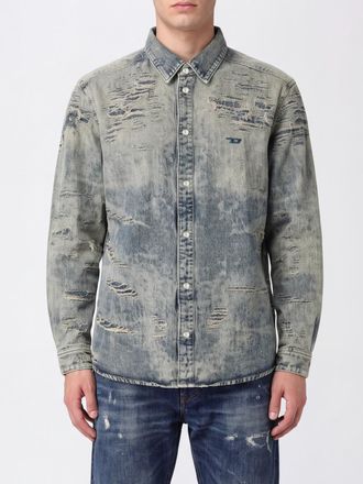Diesel Lang&auml;rmeliges Jeanshemd im Distressed-Look mit gesticktem Oval-D-Logo
