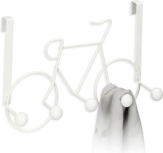 Relaxdays Kleiderhaken im Fahrrad-Design, 5 Haken Flurgarderobe, T&uuml;rgarderobe zum Einh&auml;ngen, Metall T&uuml;rhakenleiste, wei&szlig;
