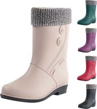 Generic Bottes de pluie mi-mollet pour femme, bottes de pluie doubl&eacute;es en peluche, bottes dhiver chaudes et confortables, bottes de jardin, imperm&eacute;ables et an