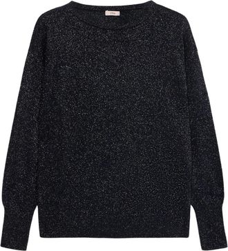 Oltre Femme, Pulls, Bleu, Taille: 46 FR Pull en maille Lurex et cachemire m&eacute;lang&eacute;