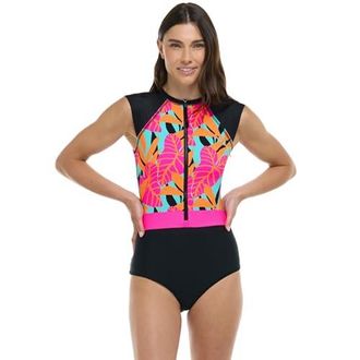 Body Glove Stand Up Zip Front Paddle One Piece Swimsuit with UPF 50+ Maillot de Bain, Canopy Tropical Brights, M Femme