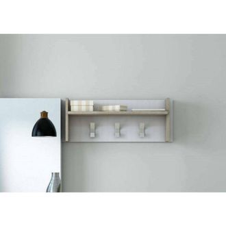 Dmora Meuble dentr&eacute;e Dkornvi, Portemanteau avec 3 crochets, &Eacute;tag&egrave;re de rangement pour couloir, Fabriqu&eacute; en Italie, 90x29h34 cm, Blanc et Ch&ecirc;ne - Dmora