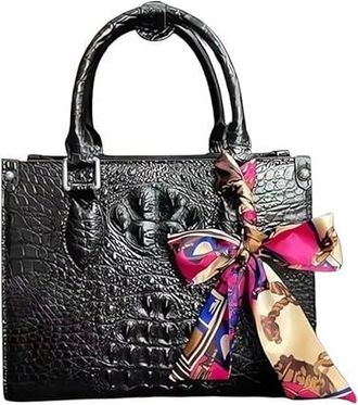 Generic Sac cabas pour femme, sac &agrave; main blanc Lady White, authentique cuir dalligator v&eacute;ritable, petit sac cabas pour femme, sac &agrave; bandouli&egrave;re en cuir de cro