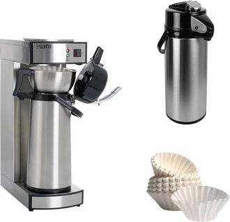 Saro Kaffeemaschine SAROMICA THERMO 24 + zweite Kanne (Innenglas) + gebrauchsfertiges Set aus Kaffeefilterpapier