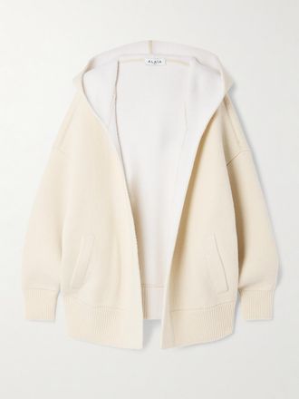 Alaia Oversized-cardigan Aus Einer Wollmischung Mit Kapuze - Creme