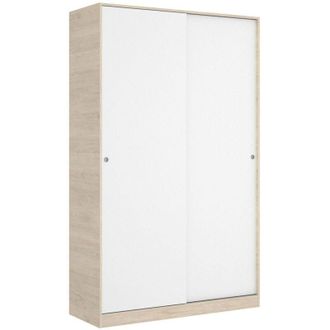 Dmora Kleiderschrank Dcapuan, Garderobe f&uuml;r Schlafzimmer, Kleiderschrank mit 2 Schiebet&uuml;ren, 120x50h204 cm, Wei&szlig; und Eiche - Dmora