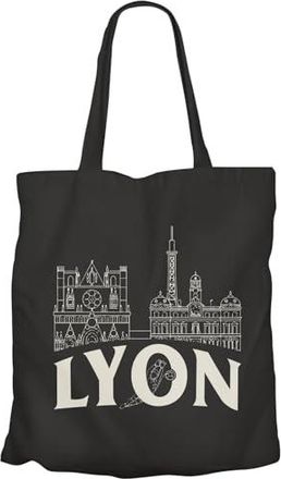 Fabulous Tote Bag Sac Shopping en Toile Noir - Lyon Minimalist France Ville Est Culture - 10 L
