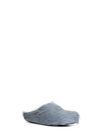 Marni Mens Aquamarine Long Hair Calfskin Sabot Calf Mules Sandal
