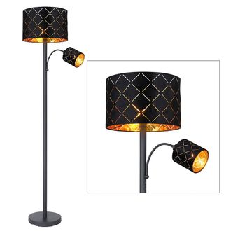 Globo Lighting LED Stehlampe mit Leselampe Wohnzimmer Stehleuchte Leseleuchte Deckenfluter Schwarz Gold, Leselampe flexibel Dekorstanzungen, 1x E27 1x E14 LED, DxH 3