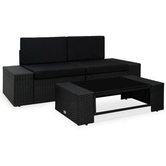 vidaXL 3-tlg. Garten-Lounge-Set Poly Rattan Schwarz - Vidaxl