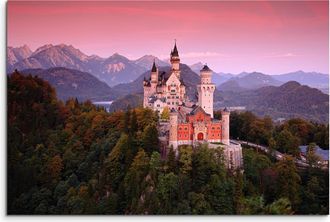 Paul Sinus Art Sinus Art Leinwandbild 120x80cm Landschaftsfotografie - Neuschwanstein Schloss bei Sonnenaufgang