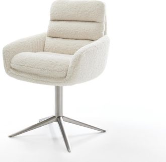 DELIFE Drehstuhl Abelia-Flex mit Armlehnen Teddystoff Beige Fu&szlig;kreuz Edelstahl 360&deg; drehbar Wippfunktion, Esszimmerst&uuml;hle