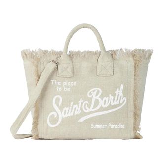 MC2 Saint Barth Femme, Sacs, Beige, Taille: ONE Size Sac en Lin Beige avec Logo Brod&eacute;